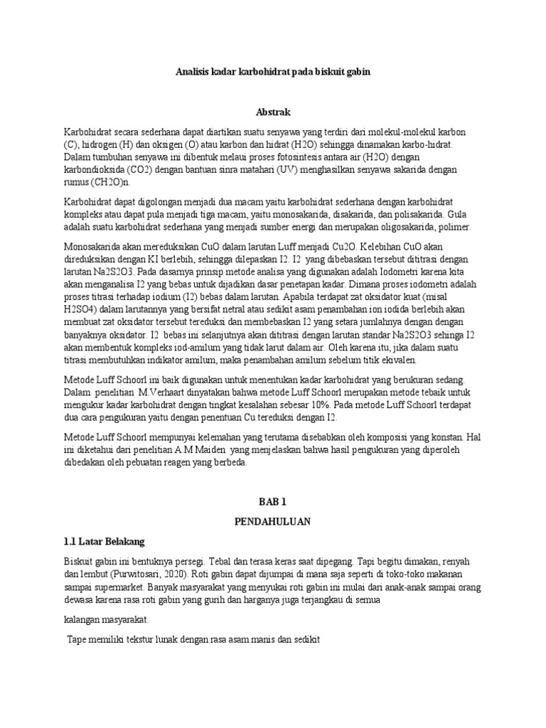 Analisis Kadar Karbohidrat Pada Biskuit Gabin | PDF