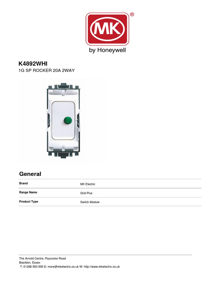 MK Electric - K4892WHI Datasheet 2019-03-18-084440 | PDF