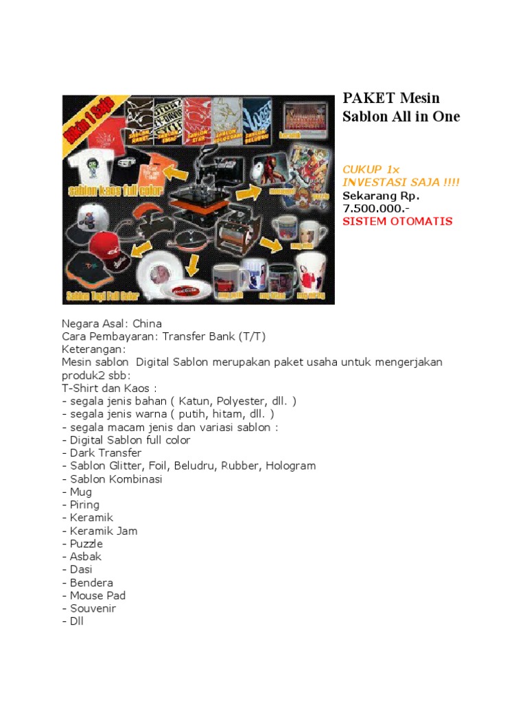 PAKET Mesin Sablon All in One | PDF