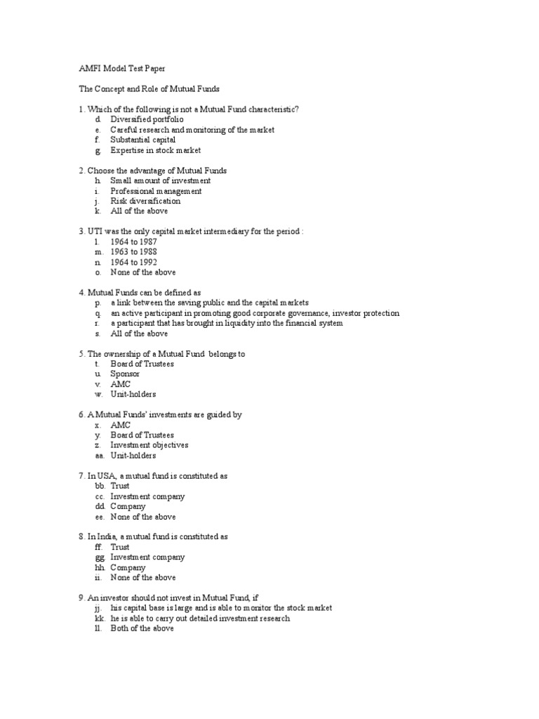 NCFM AMFI CertficationModel Test Paper Abhinandan | PDF
