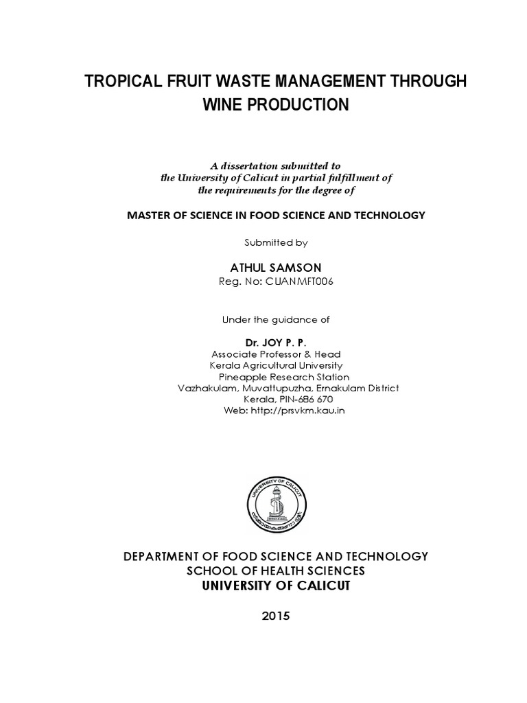 Athul Samson 2015 Tropicalfruitwastemanagementthroughwineproduction ...