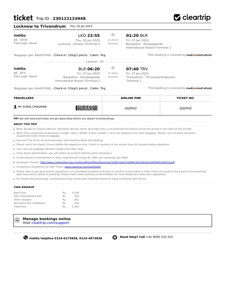 Cleartrip Flight E-Ticket | PDF | Aviation | Transport