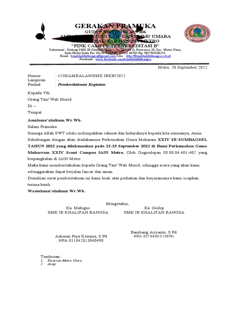 Surat Pemberitahuan Kegiatan PGM 2022 | PDF