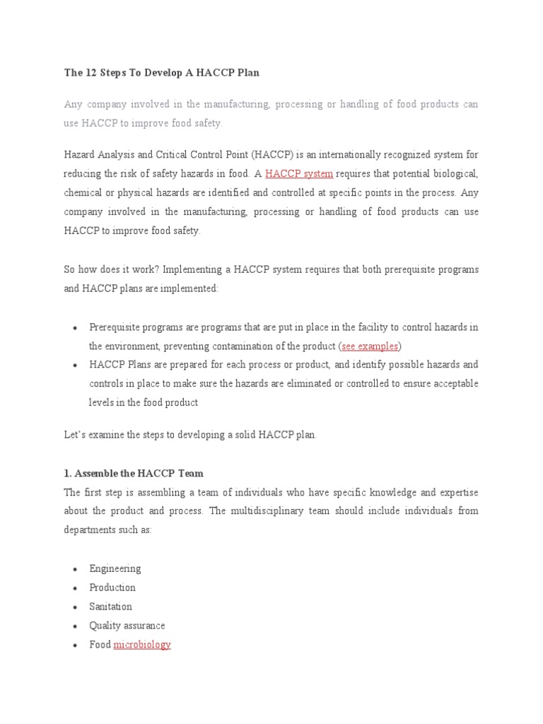 12 Steps To Develop A HACCP Plan | PDF | Hazard Analysis And Critical ...