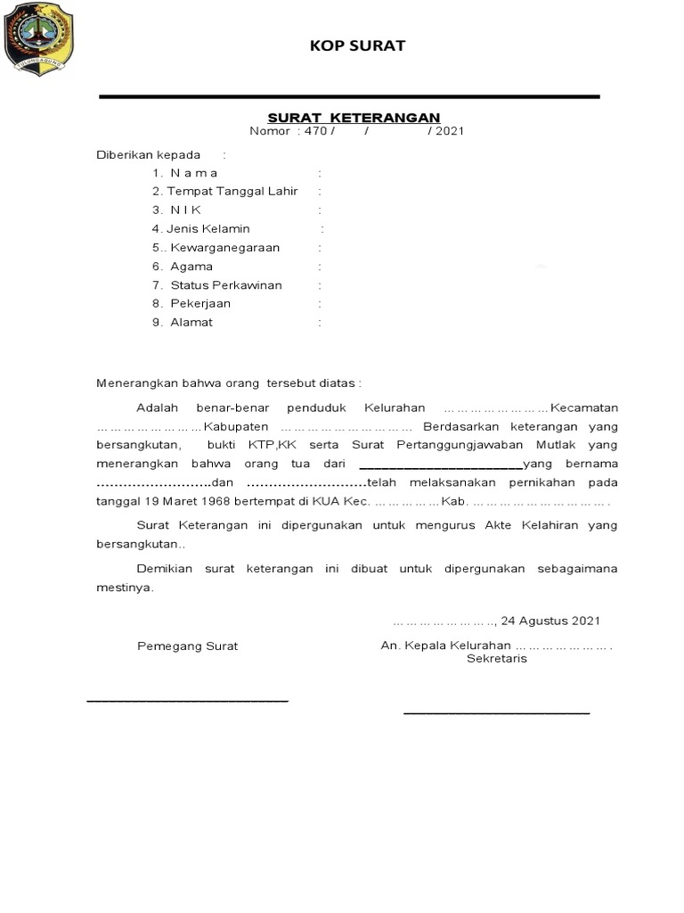 Contoh Suket BLM Punya KTP | PDF