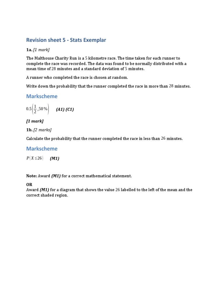 Revision Sheet 5 - Stats Exemplar | PDF | P Value | Statistical ...