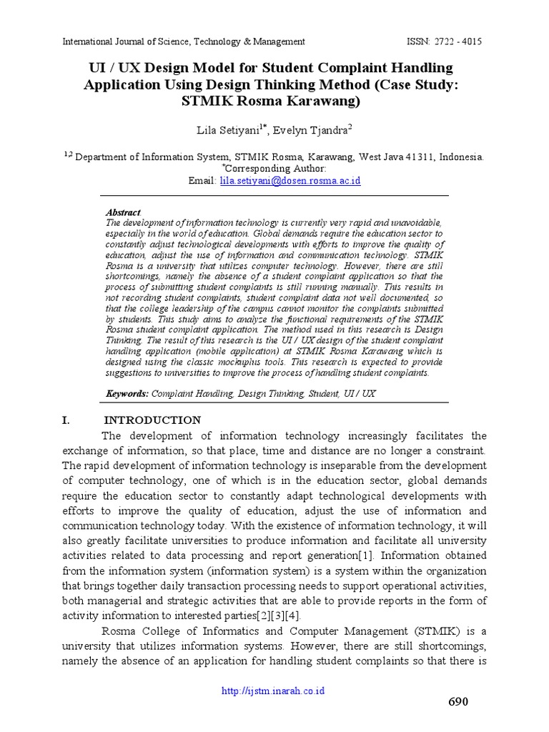 UI UX Design Model For Student Complaint Handling Application Using Design Thinking Method (Case ...