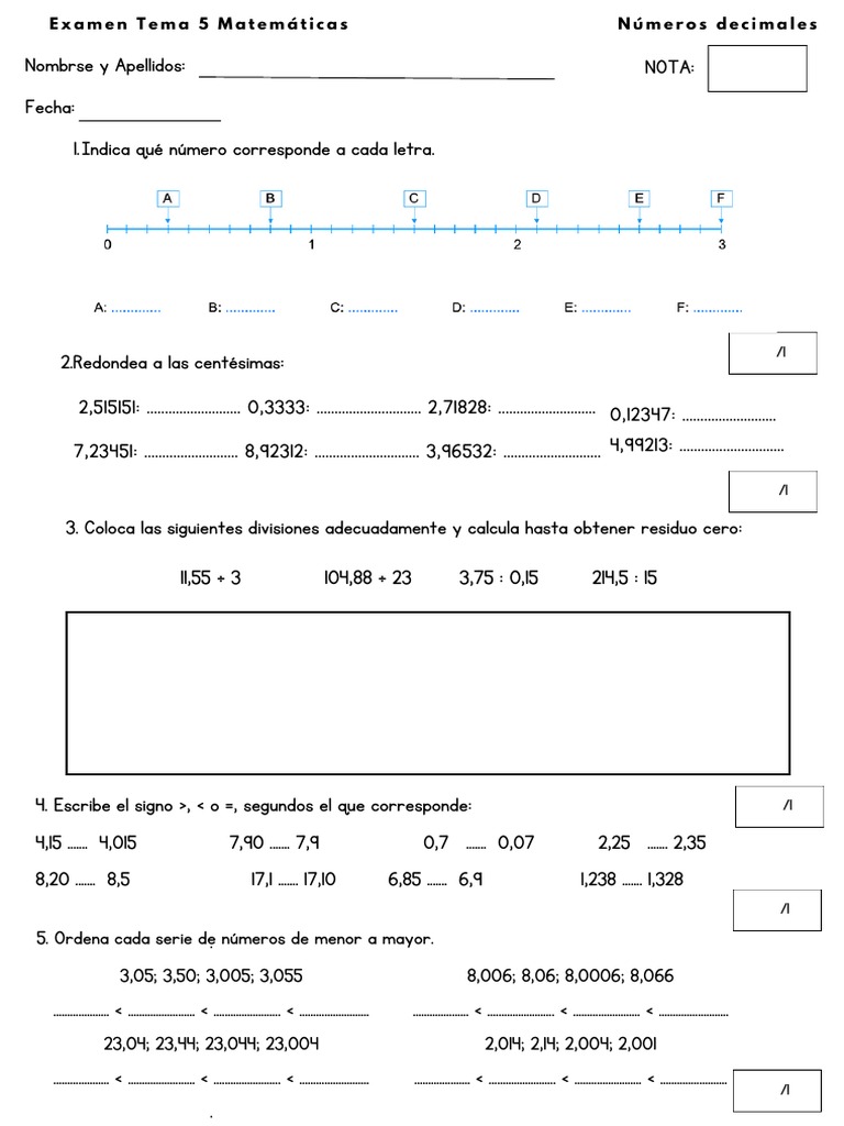 Examen Mate Tema 5 Lengua | PDF