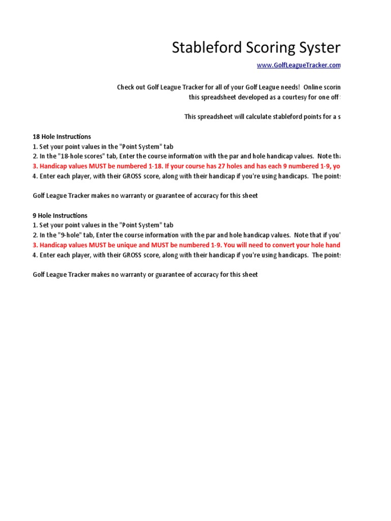 Golf League Tracker - Stableford Scoring Sheet | Download Free PDF ...