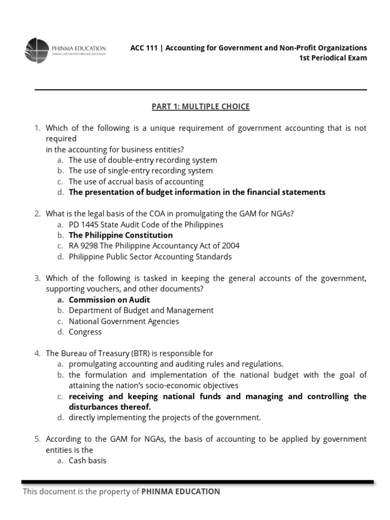 Accounting For Government and Non Profit Organizations Answer Key | PDF ...