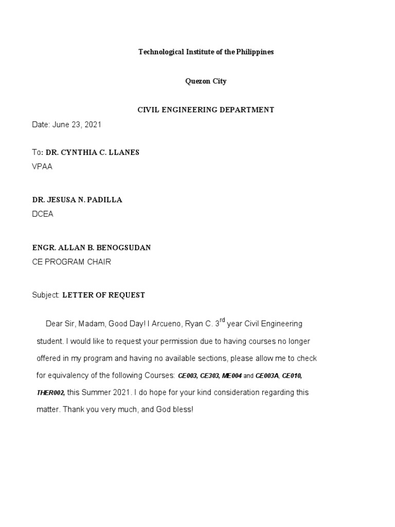 Request Letter For Equivalency Check | PDF | Mathematics | Engineering