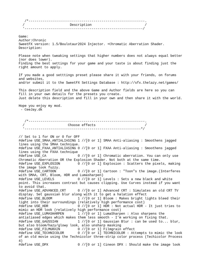 Chronic Gaming 4K SweetFX Settings | PDF | Rgb Color Model | Imaging