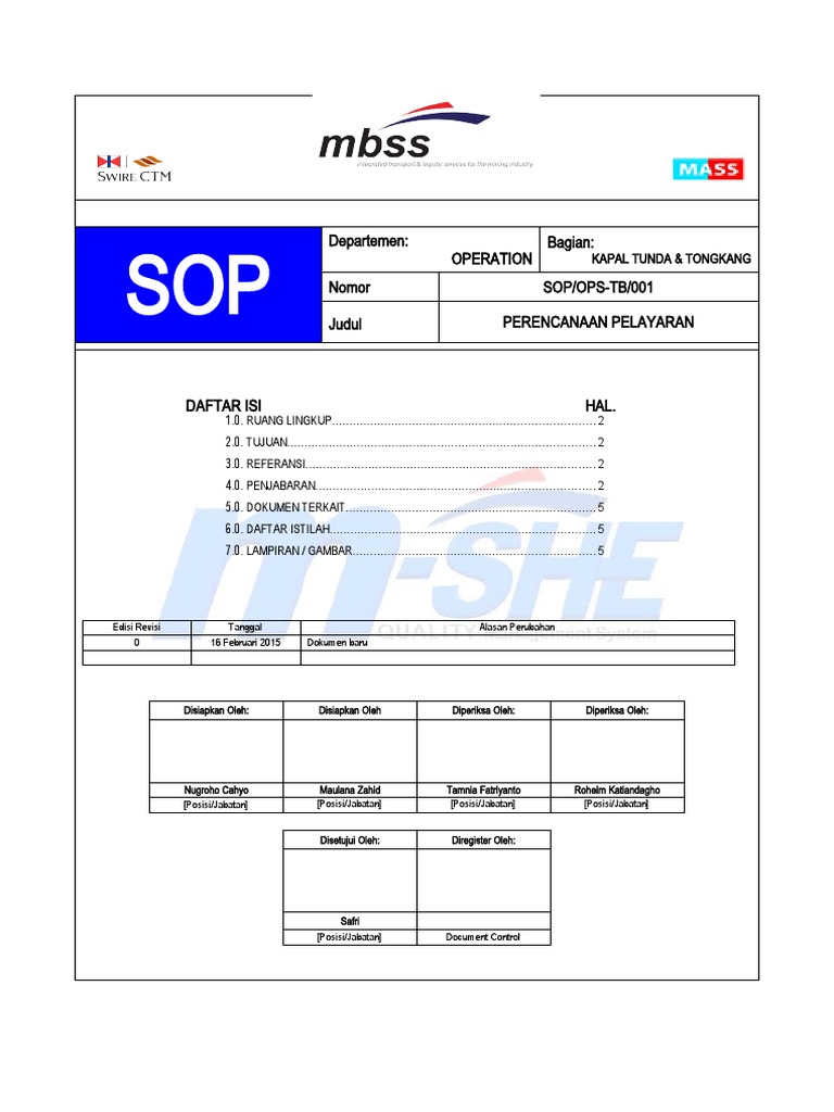 SOP-OPS-TB-001 Perencanaan Pelayaran - Final | PDF