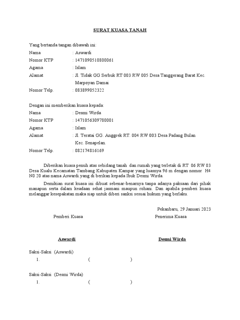 Surat Kuasa Tanah | PDF