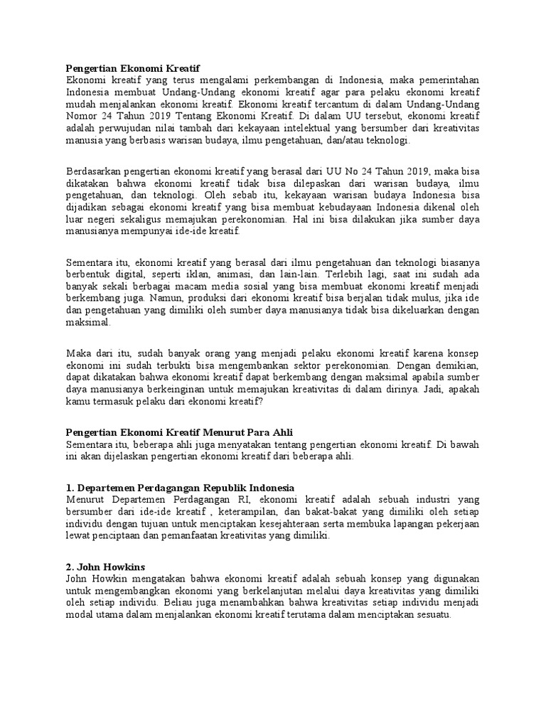 Pengertian Ekonomi Kreatif | PDF | Ilmu Sosial | Seni