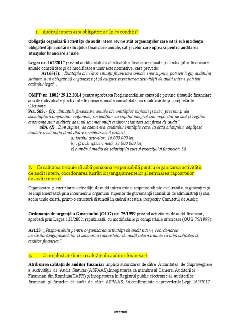 Audit Intern - Rezolvari Intrebări Recapitulative | PDF