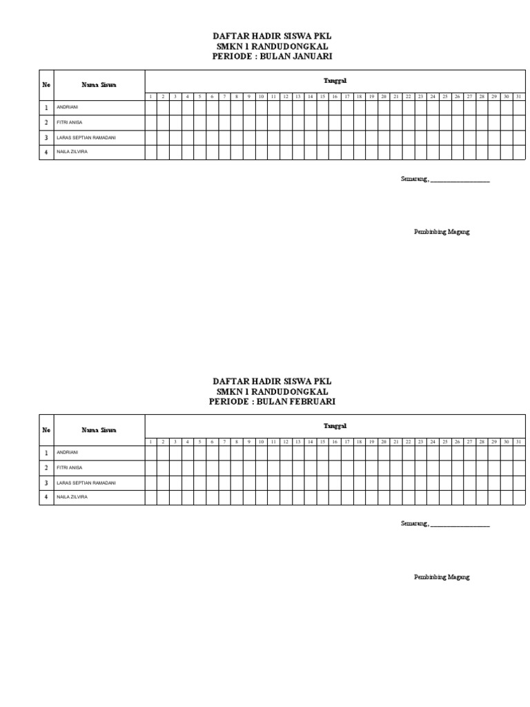Daftar Absen Magang | PDF