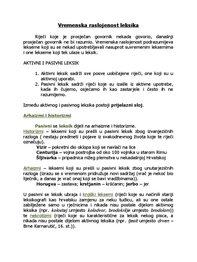 Vremenska Raslojenost Leksika | PDF
