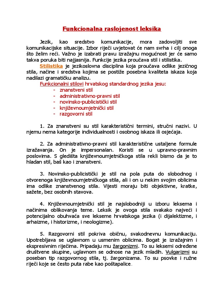 Funkcionalna Raslojenost Leksika | PDF