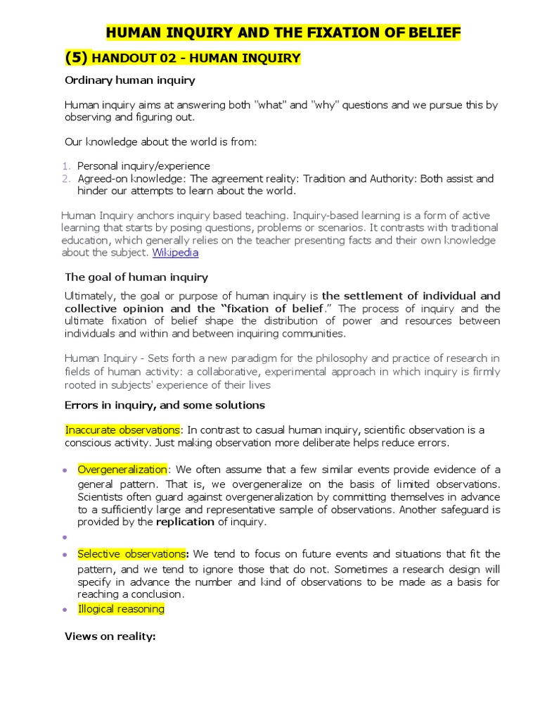 Handout 02 - Human Inquiry - The Fixation of Belief 6ppa | PDF | Logic ...