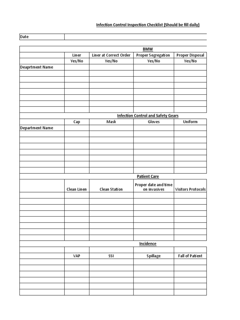 Daily Infection Control Checklist | PDF | Science & Mathematics