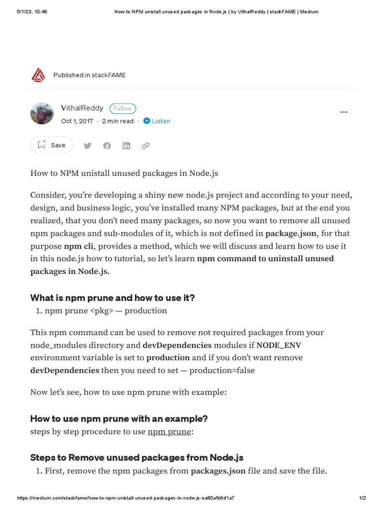 How To NPM Unistall Unused Packages in Node - Js - by VithalReddy - stackFAME - Medium | PDF ...