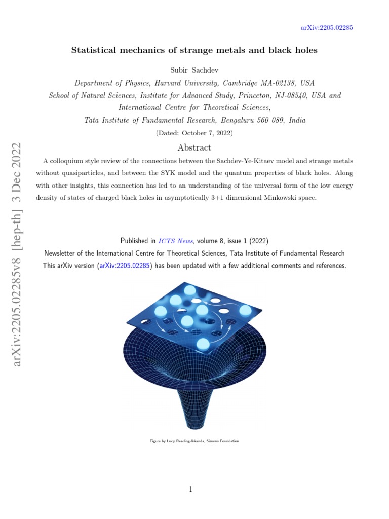 Statistical Mechanics of Strange Metals and Black Holes: Arxiv:2205. ...