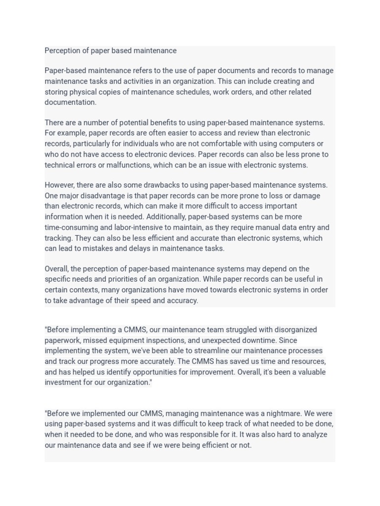 Perception of Paper Based Maintenance | PDF | Computer Science ...