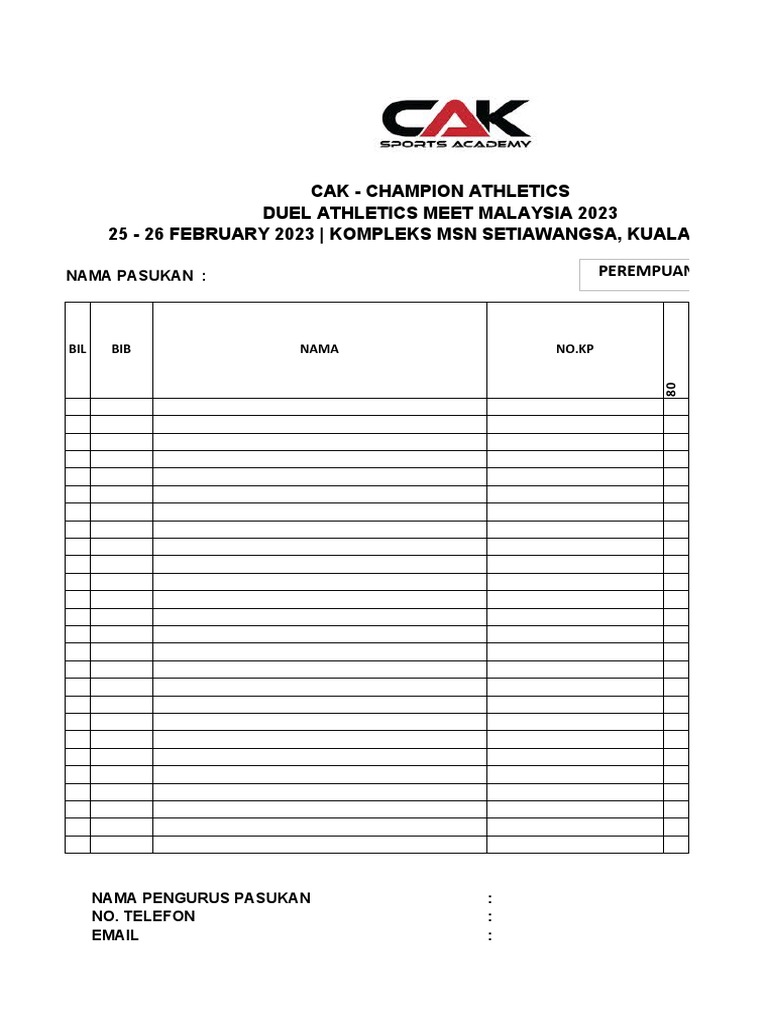 Contoh Borang Pendaftaran Olahraga | PDF