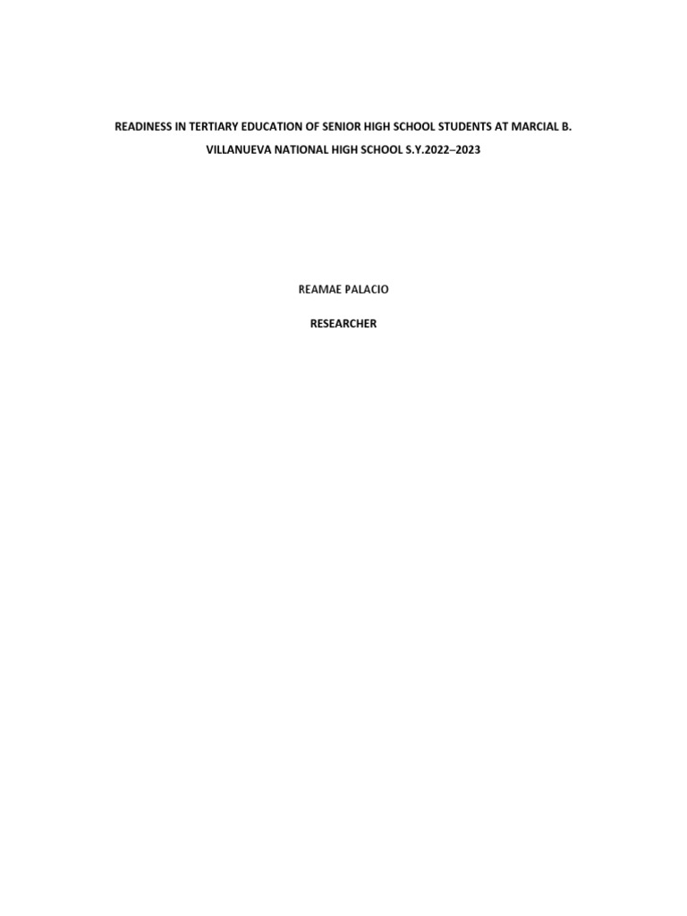 Readiness in Tertiary Education of Senior High School Students | PDF ...