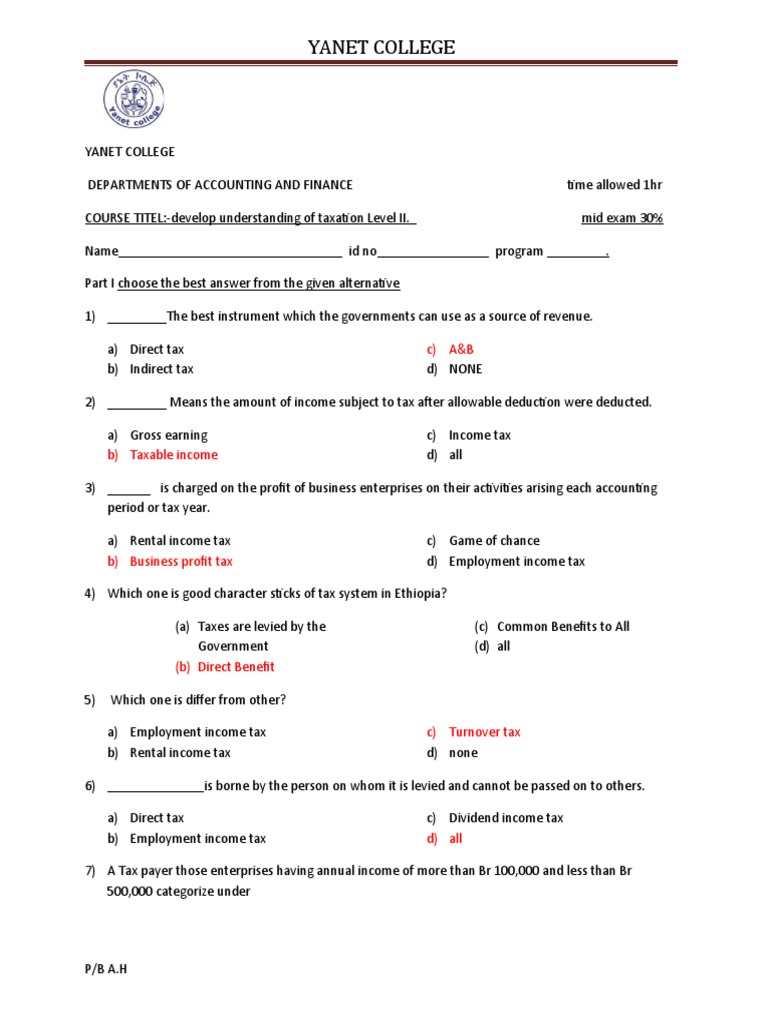 Yanet College | PDF | Taxes | Income Tax
