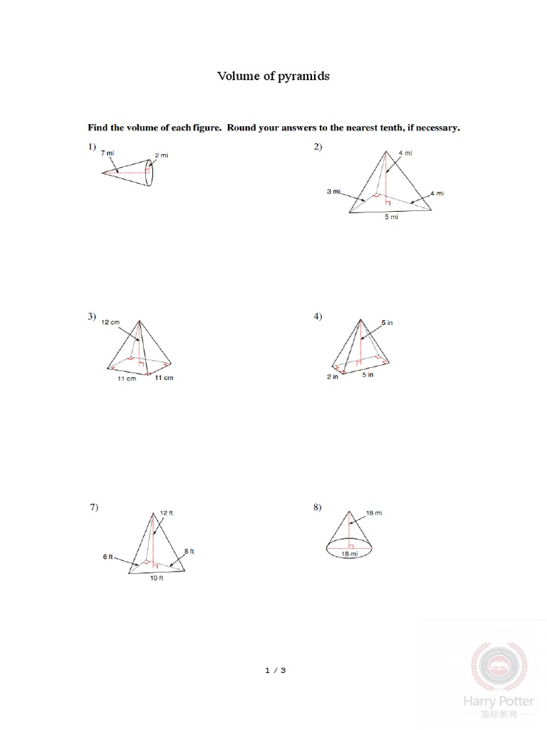 Volume of Pyramids - More Practice | PDF