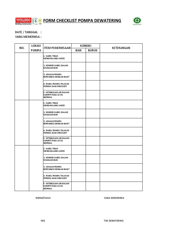 Checklist Dewatering | PDF