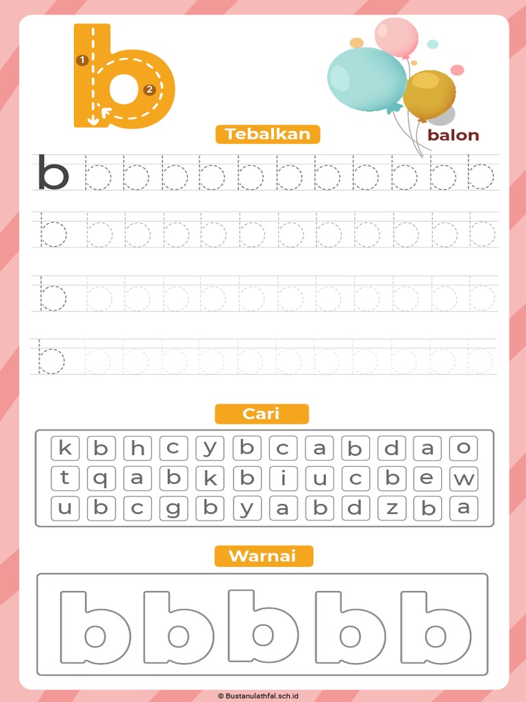 Lembar Kerja Huruf B TK Menebalkan Mencari Mewarnai | PDF