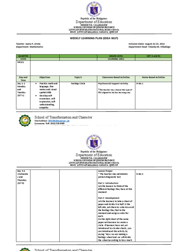 WLP Template | PDF | Teaching | Pedagogy