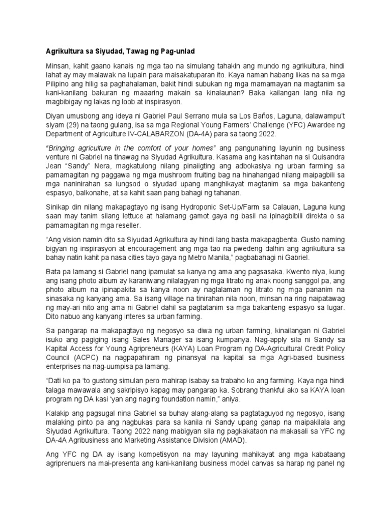 AMAD YFC Feature - Siyudad Agrikultura | PDF AMAD YFC Feature - Siyudad Agrikultura | PDF