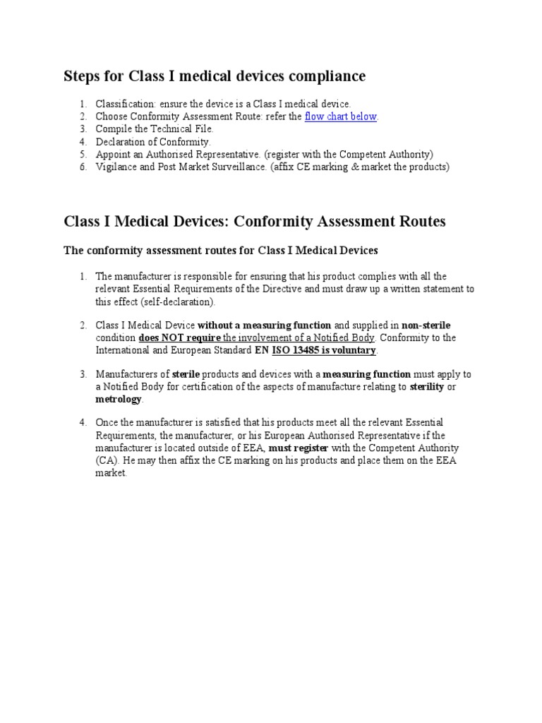 Class I Medical Device Compliance Steps | PDF | Business | Finance ...