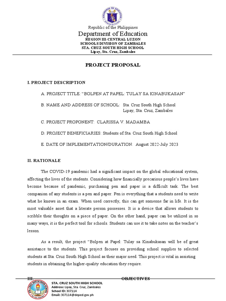 School Supplies Project Proposal | PDF | Wellness