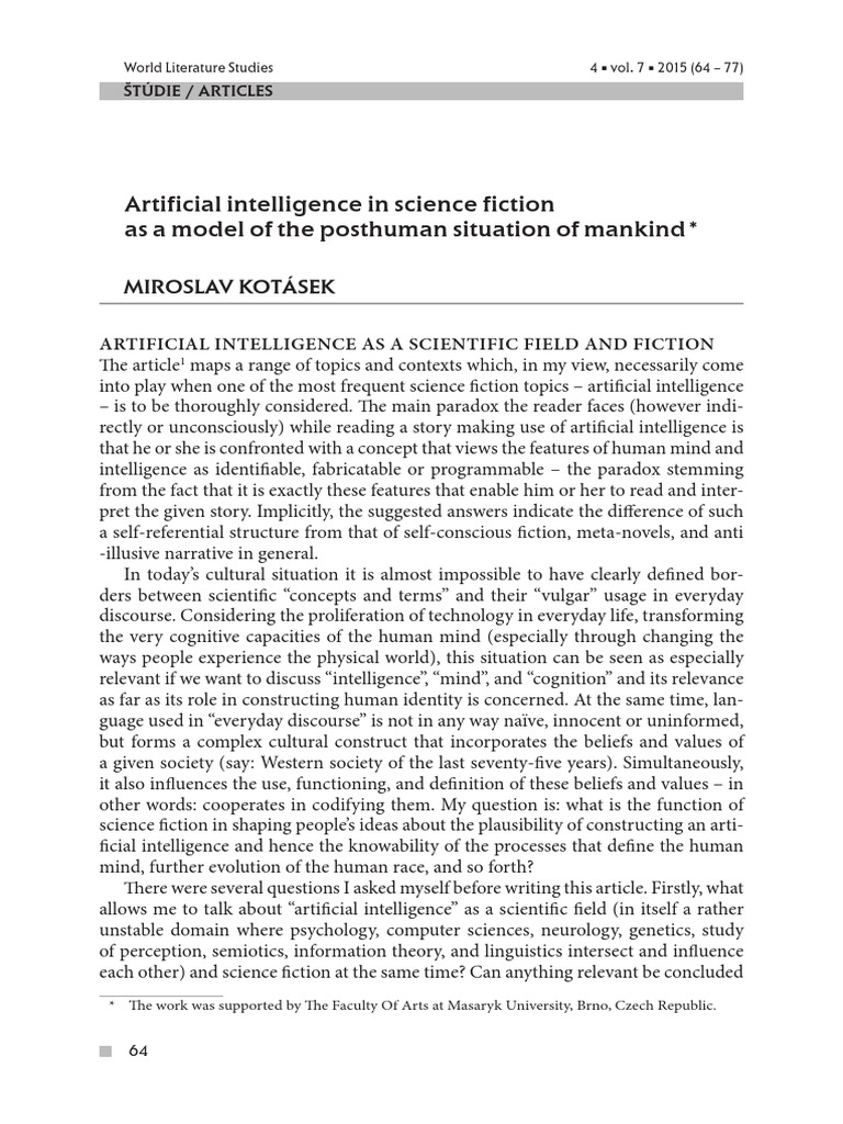 Artificial Intelligence in Science Fiction as a Model of the Posthuman ...