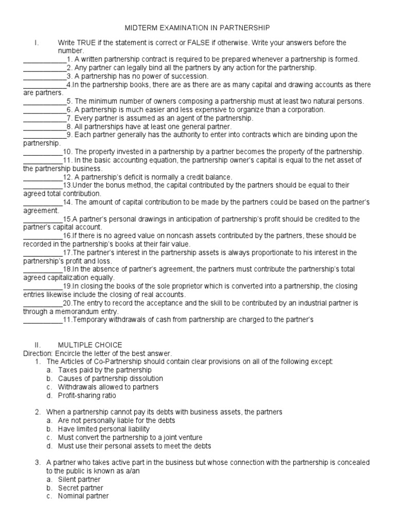 Partnership Midterm 2017 | PDF | Partnership | Income