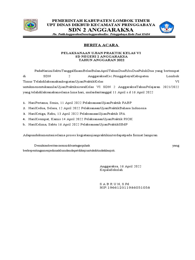 Berita Acara Pelaksanaan Ujian Praktik | PDF