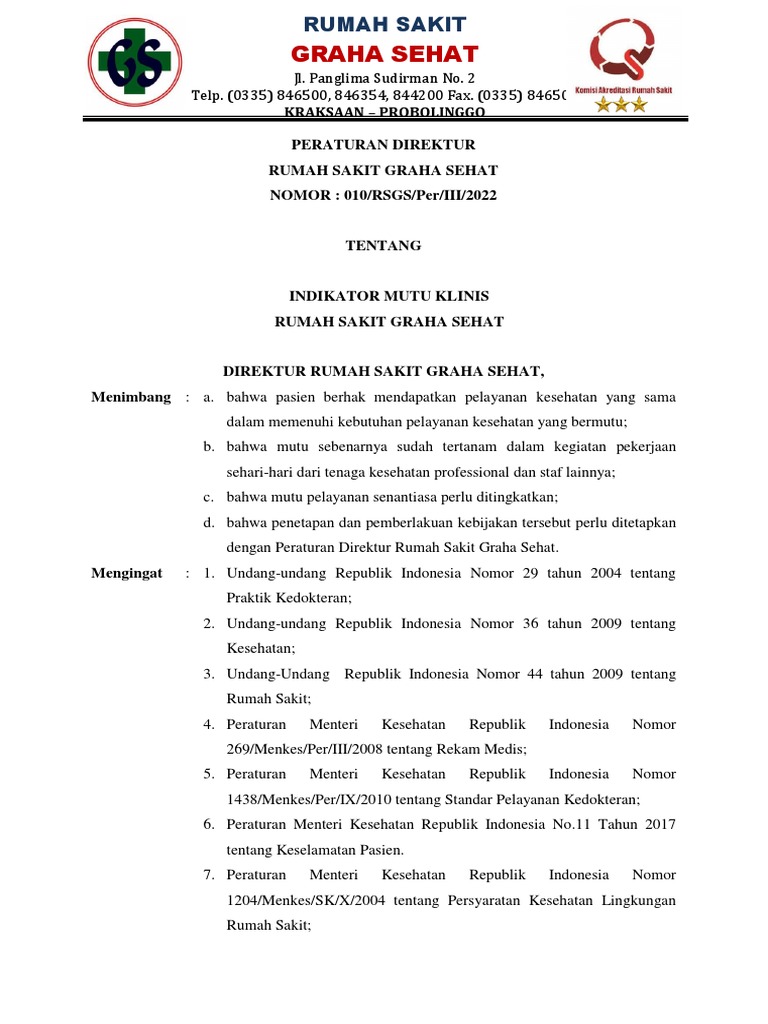 SK Indikator Mutu Klinis 2022 | PDF