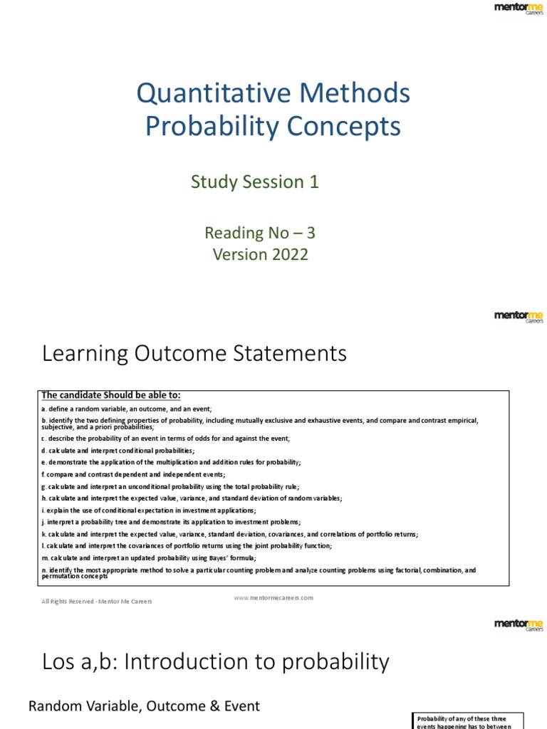 Reading 3 - Probability Concepts | PDF | Variance | Expected Value