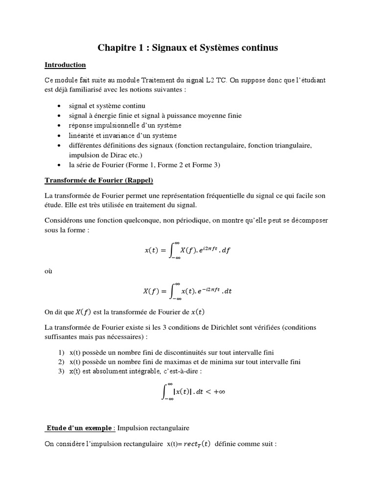 Signaux et Systèmes Continus: TF et Corrélations | PDF ...
