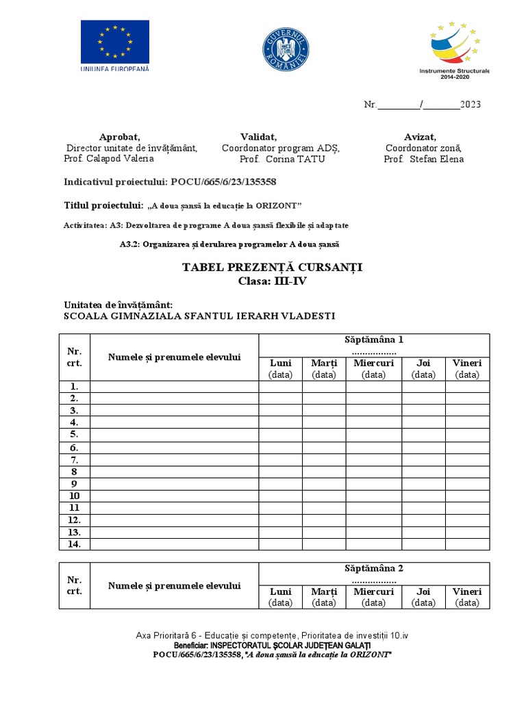 ORIZONT - Tabel - Prezenta - Elevi - Scoli 3-4 | PDF