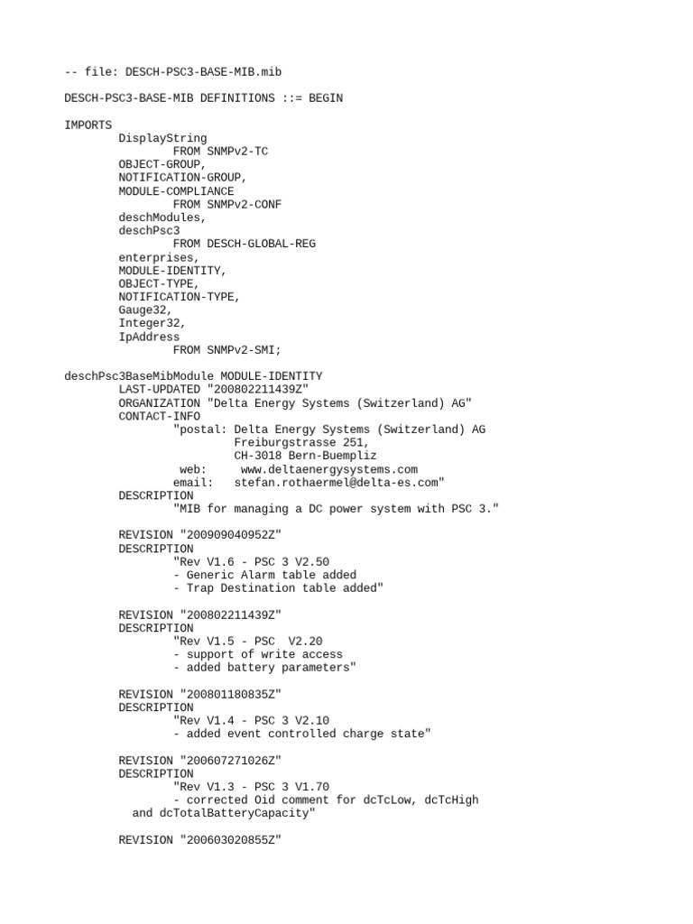 Desch PSC3 Base Mib | PDF | Ip Address | Read Only Memory