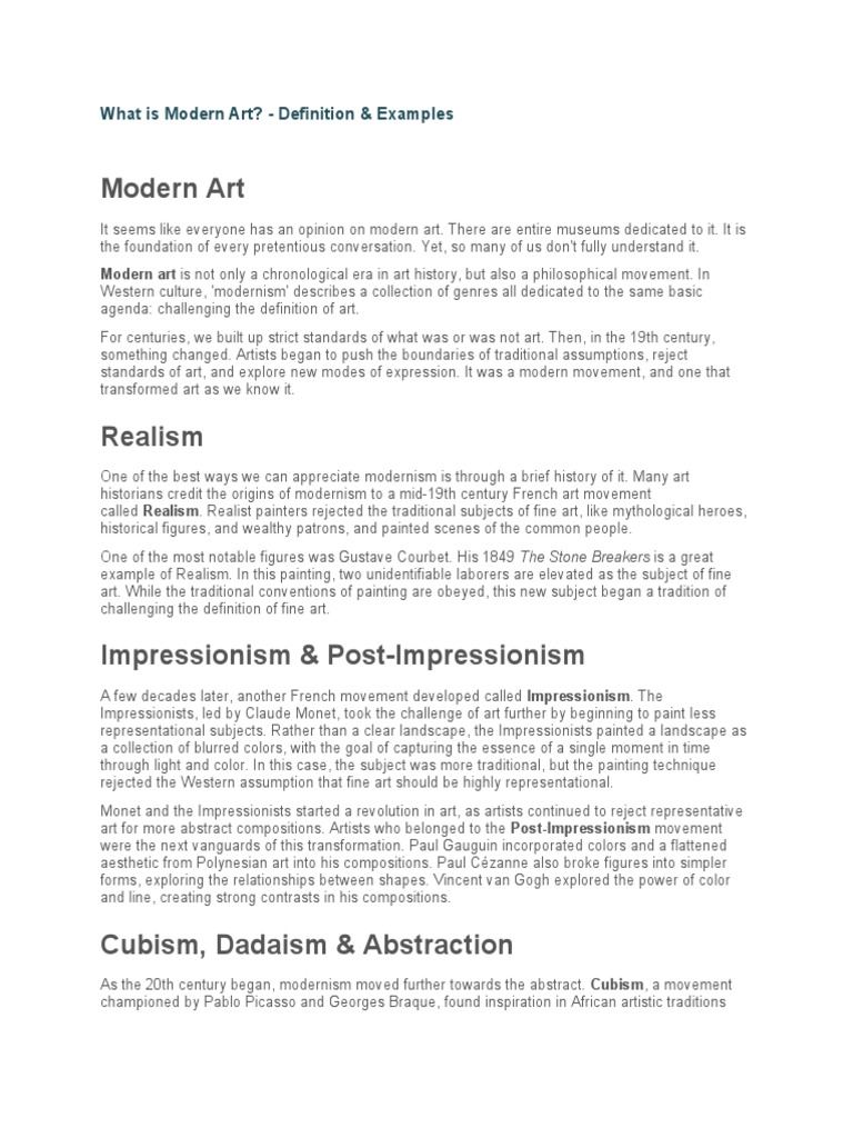 Modern Art Summary | PDF | Impressionism | Abstract Art