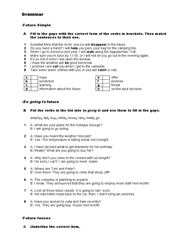 Future Tense Grammar Exercises | PDF | Linguistics | Grammar