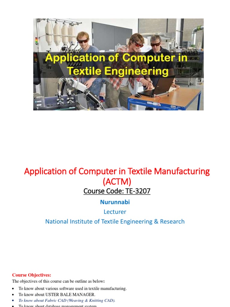 Applicationofcomputerintextilemanufacturing 190922145900 | PDF | Loom | Computer Aided Design
