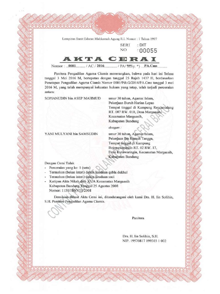 Data - 31 - Contoh Akta Cerai Kosong 14 | PDF